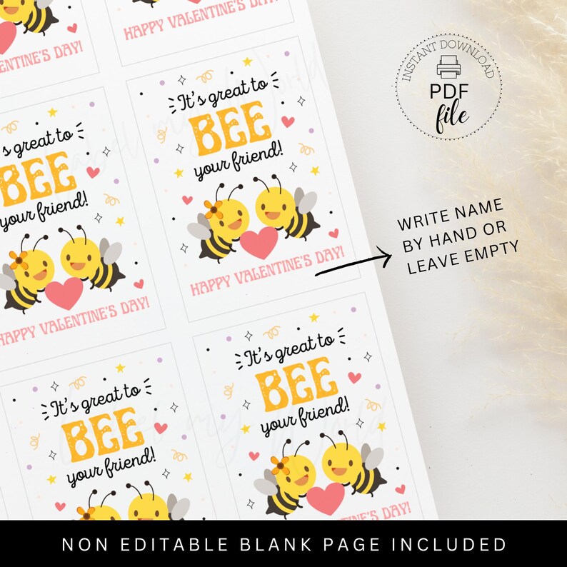 Printable Bee Valentine Tags, It's Great to Bee Your Friend, We Were ...