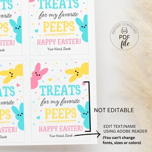 Printable Easter Candy Tag, Treats for My Favorite Peeps Personalized ...