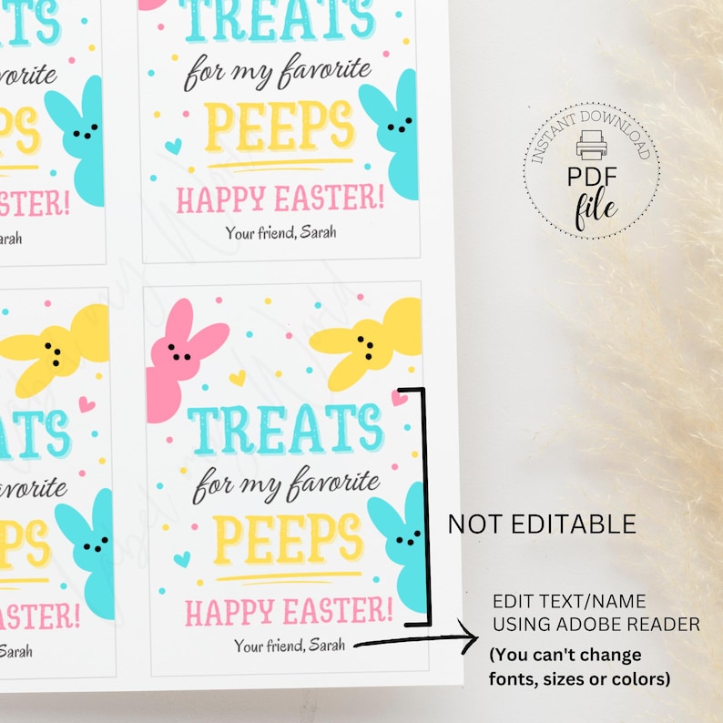 Printable Easter Candy Tag, Treats for My Favorite Peeps Personalized ...