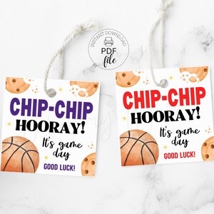 Basketball Chip Chip Hooray It's Game Day Good Luck Gift Tags ...