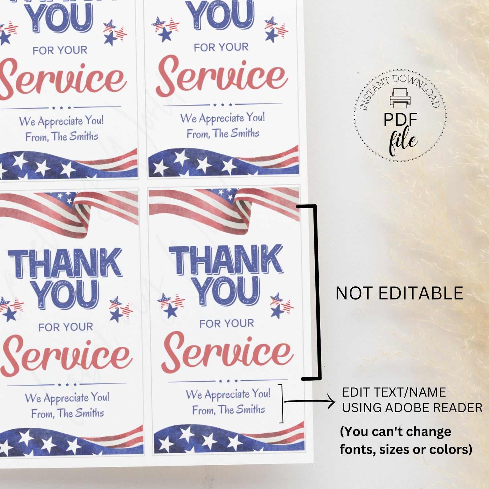 Thank You for Your Service Gift Tag, Veterans Military Appreciation ...