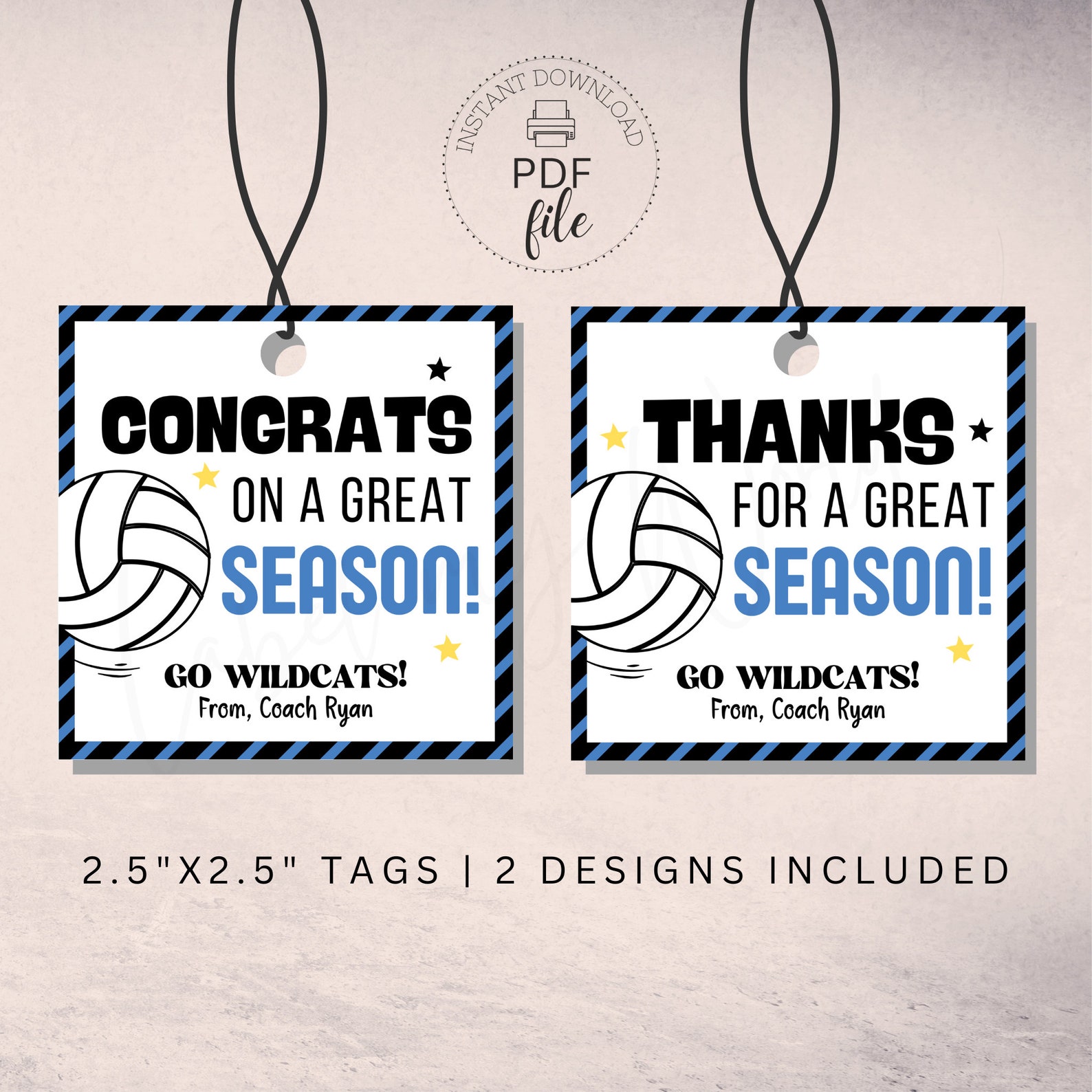Volleyball End of Season Printable Tags | Personalized Congrats/thanks ...