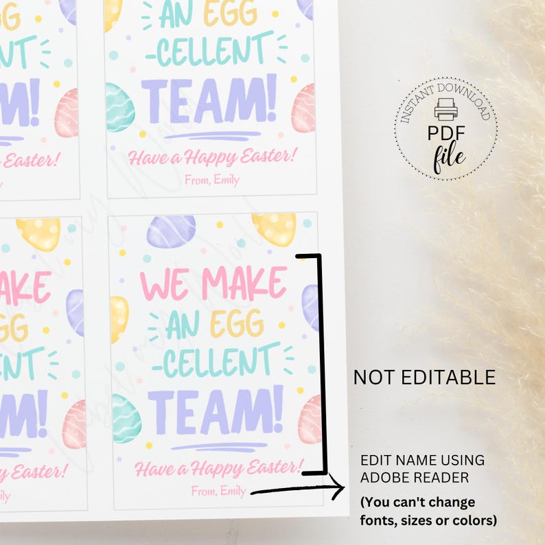 We Make an Egg-cellent Team Happy Easter Printable Gift Tag (PDF + JPG ...
