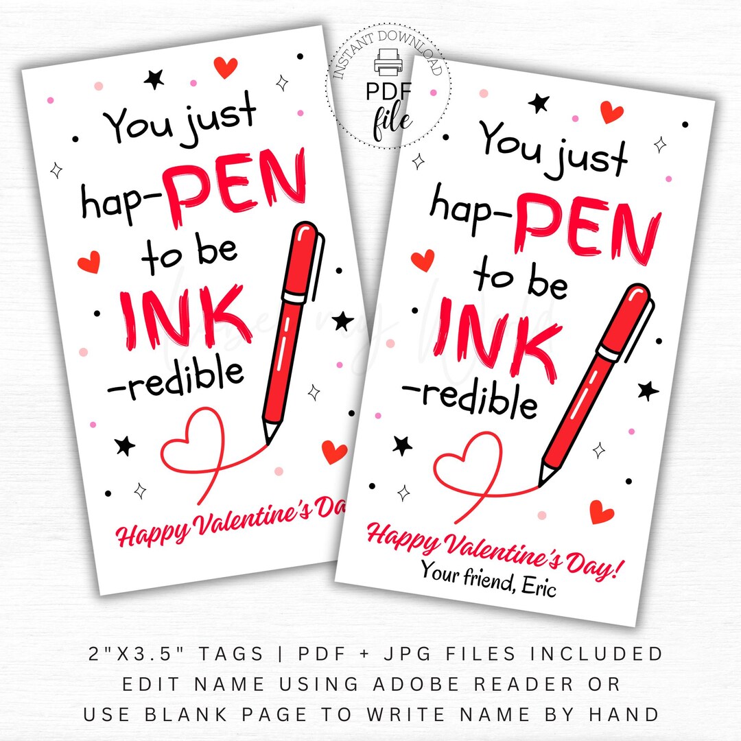 Printable Valentines Pen Gift Tag, Non-candy Personalized You Just Hap ...