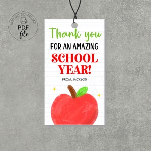 Printable End of School Teacher Appreciation Gift Tag, Personalized ...