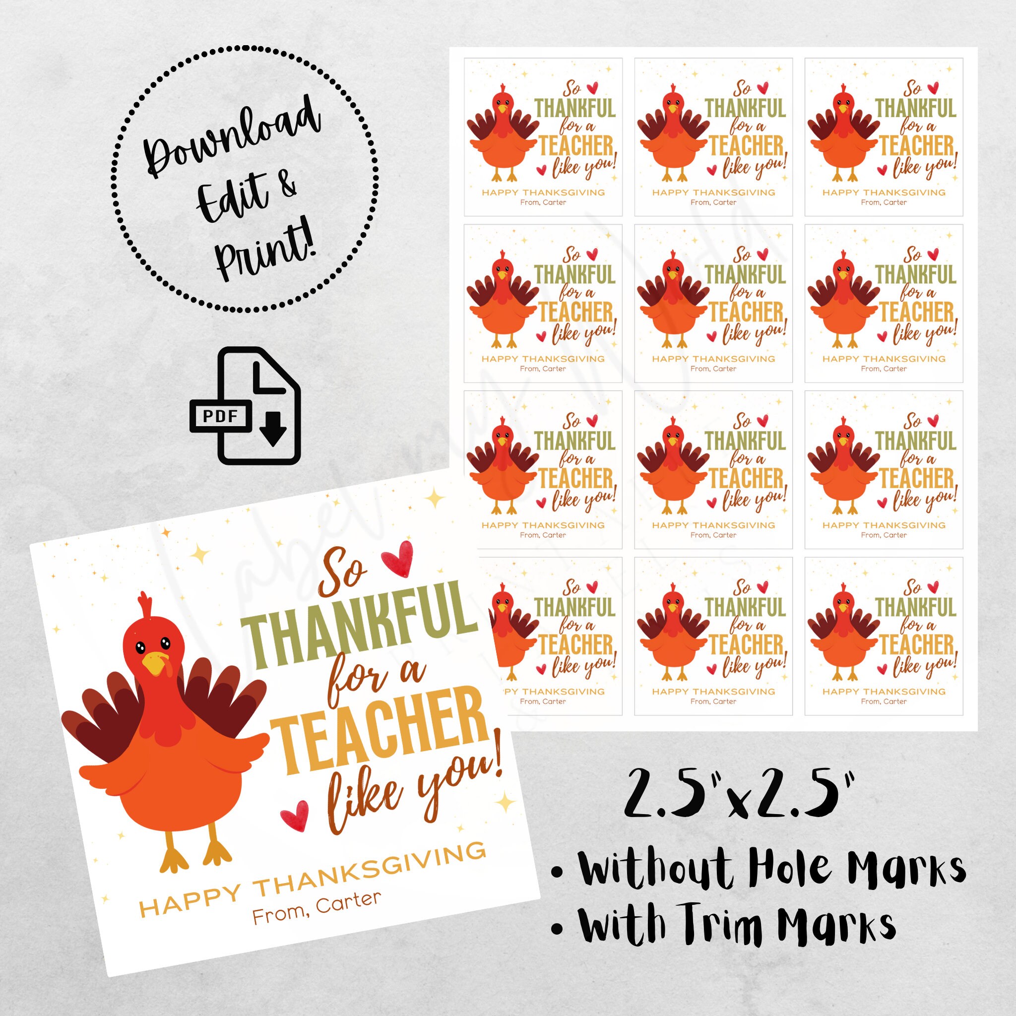 Thanksgiving Teacher Appreciation Gift Tags | Printable so Thankful for ...