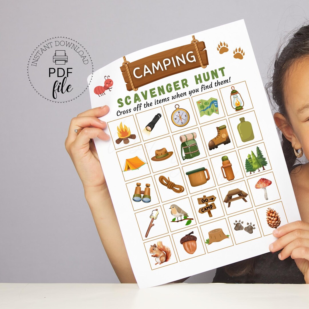 Printable Camping Scavenger Hunt, Outdoor Treasure Hunt Game Cards, Fun ...