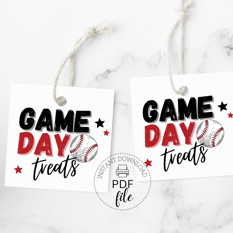 Baseball Game Day Gift Tags Baseball Game Day Treats Square Hang Tags ...
