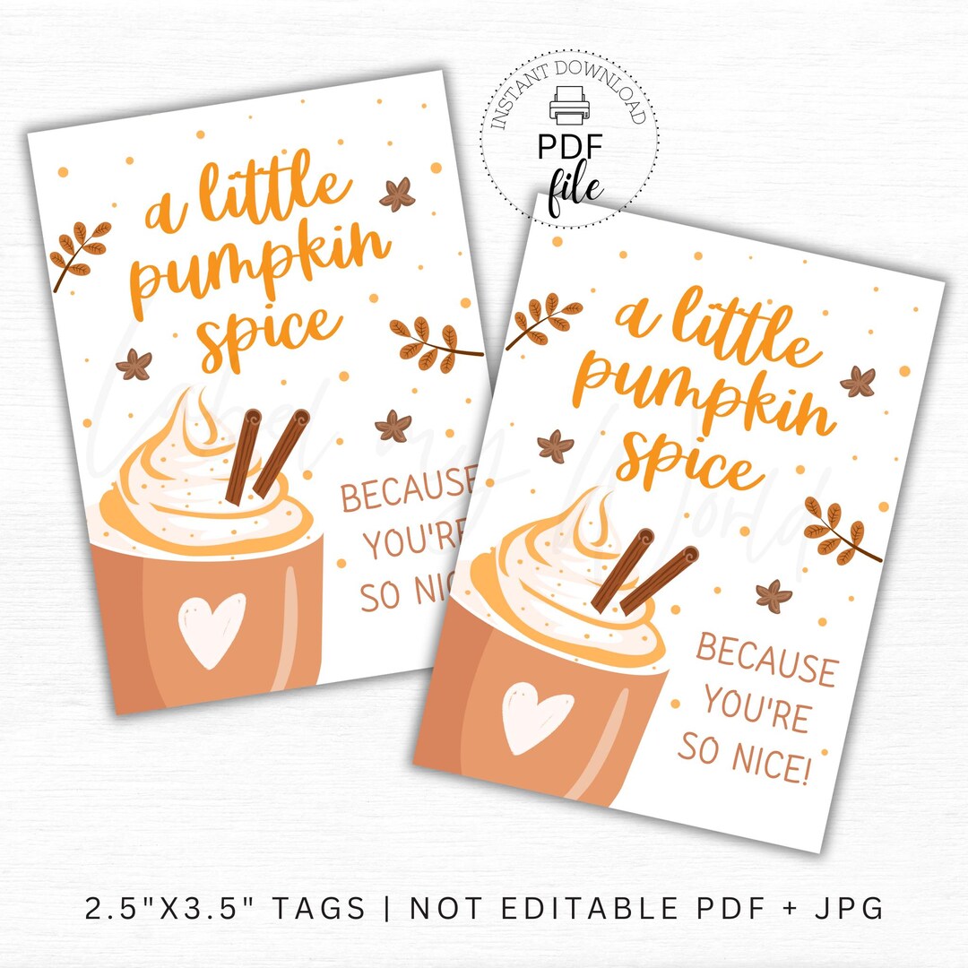 Printable A Little Pumpkin Spice Because You're so Nice Treat Tag ...