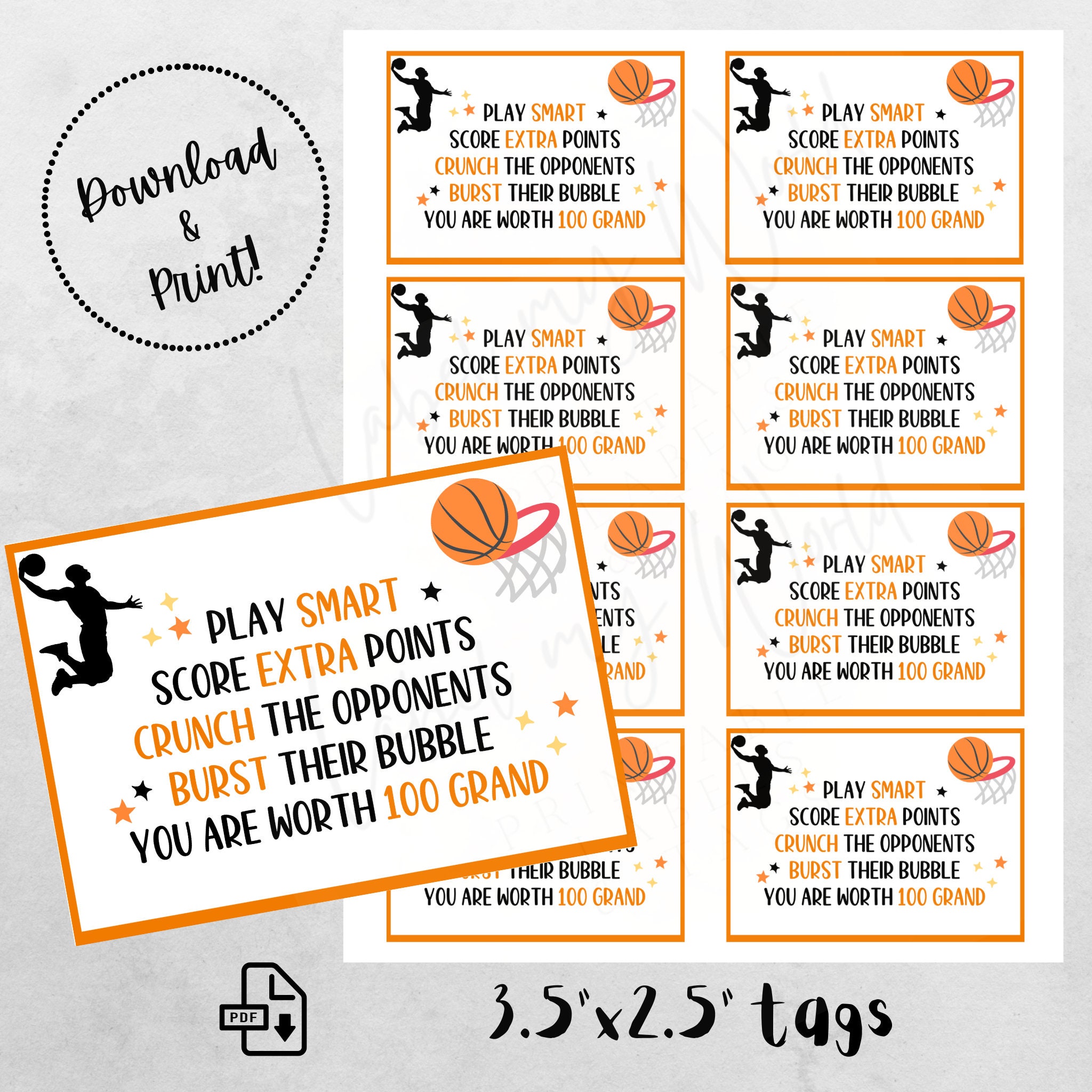 Printable Basketball Candy Treat Bag Tag Good Luck Gift Tags Basketball ...