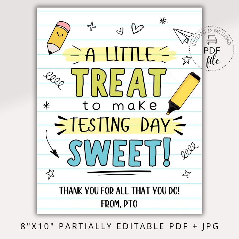 Printable 8x10" Appreciation Testing Day Table Sign, Teacher/staff A ...