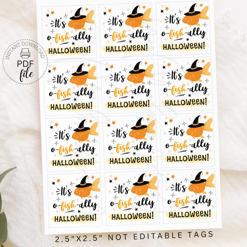 Printable It's O Fish Ally Halloween Tags, Halloween Goldfish Gift Tags ...