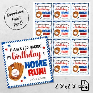Printable Baseball Birthday Tags, Personalized Baseball Party Favor ...