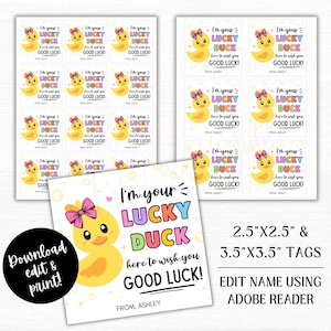 Printable I'm Your Lucky Duck Here to Wish You Good Luck Personalized 2 ...