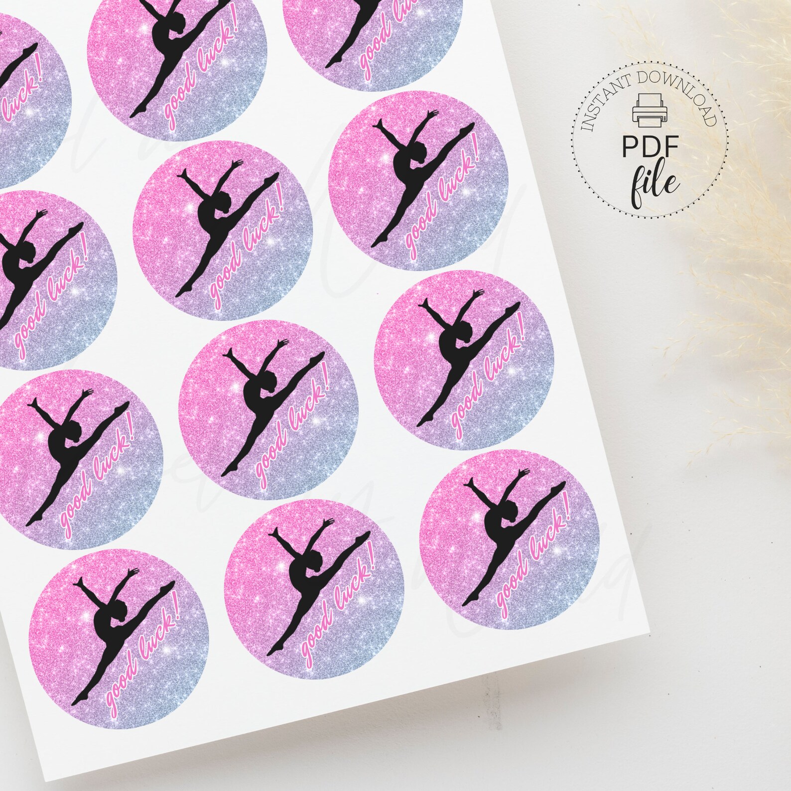 Printable Gymnastics/dance Good Luck 2, 2.5, 3 Round Labels 2.5x2.5 ...
