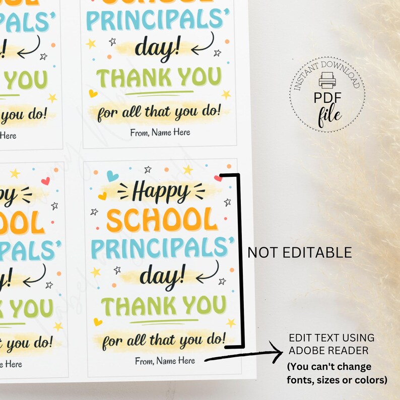 Printable Happy School Principals Day Gift Tag, Personalized Thank You ...