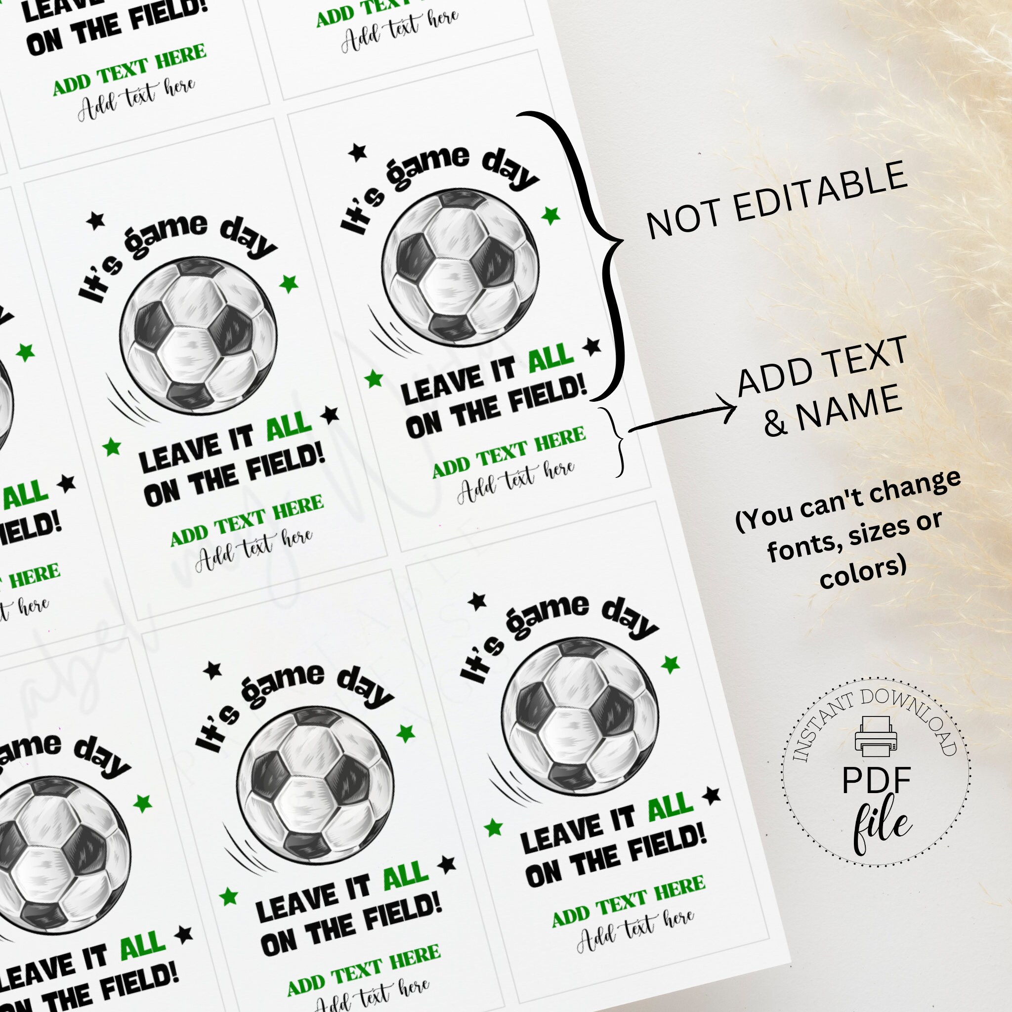Printable Soccer Game Day Gift Tags Personalized Soccer Team Good Luck ...