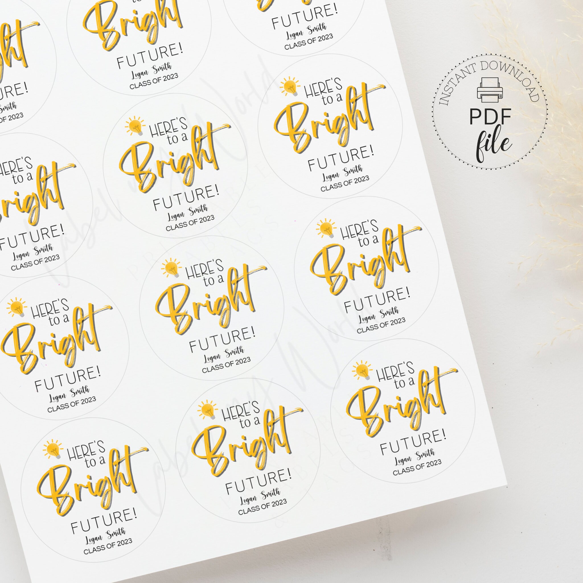 Here's to A Bright Future Labels/tags Printable/personalized Graduation ...