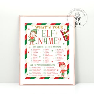 Printable What's Your Elf Name? Game | Christmas Game Sign 8"x10 ...
