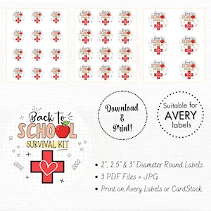 Printable Back to School Survival Kit Round Label/tag, Back to School ...