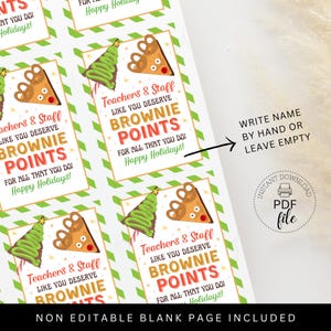 Printable Brownie Christmas Gift Tag, Personalized Teachers & Staff ...