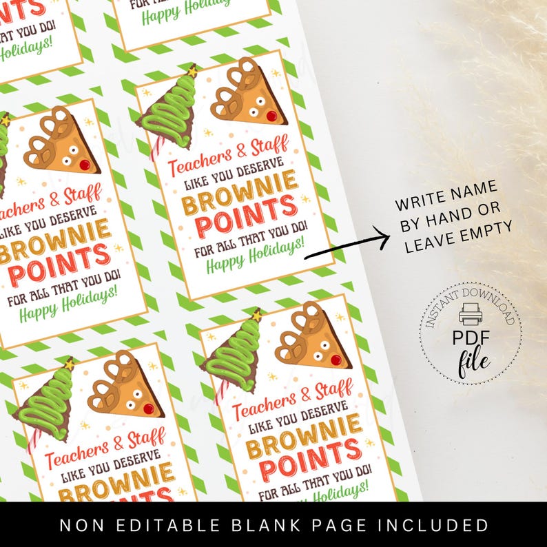 Printable Brownie Christmas Gift Tag, Personalized Teachers & Staff ...