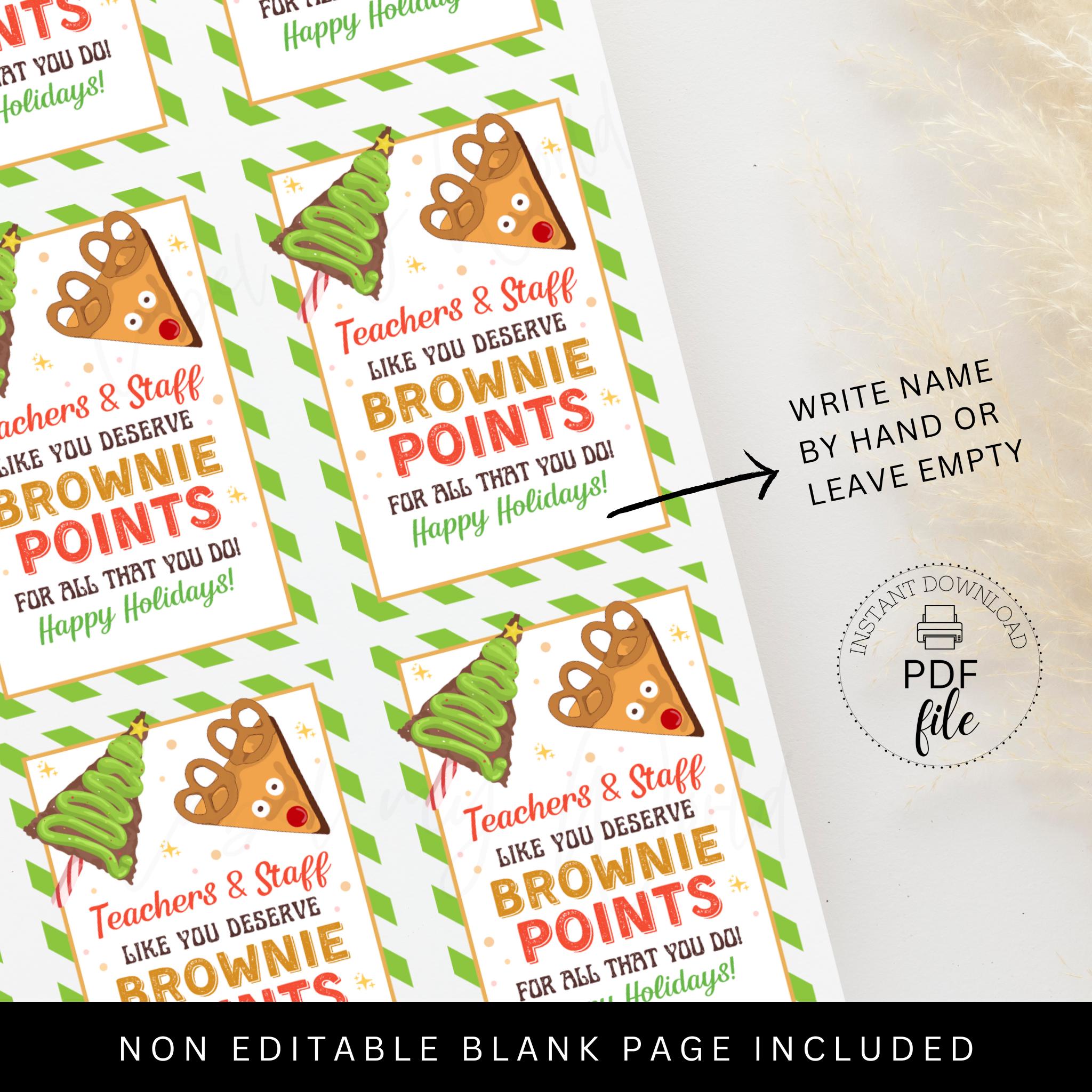 Printable Brownie Christmas Gift Tag, Personalized Teachers & Staff ...