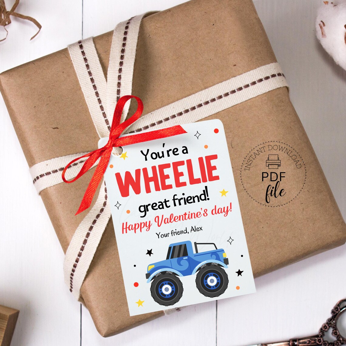 Printable Monster Truck Gift Tags, Personalized You're a Wheelie Great ...