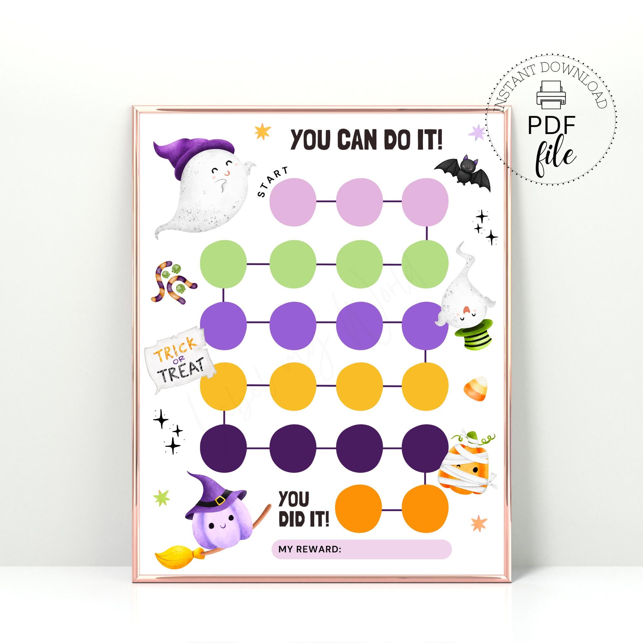 Printable Halloween Reward Chart for Kids, Halloween Behavior Sticker ...