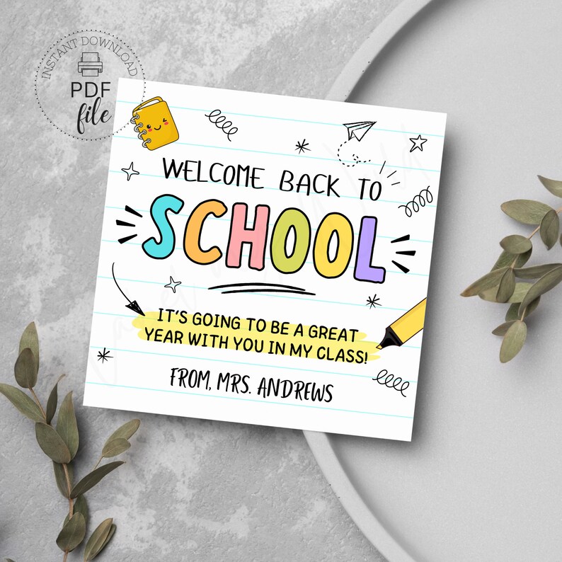 Printable Welcome Back to School Gift Tag, Personalized Teacher ...