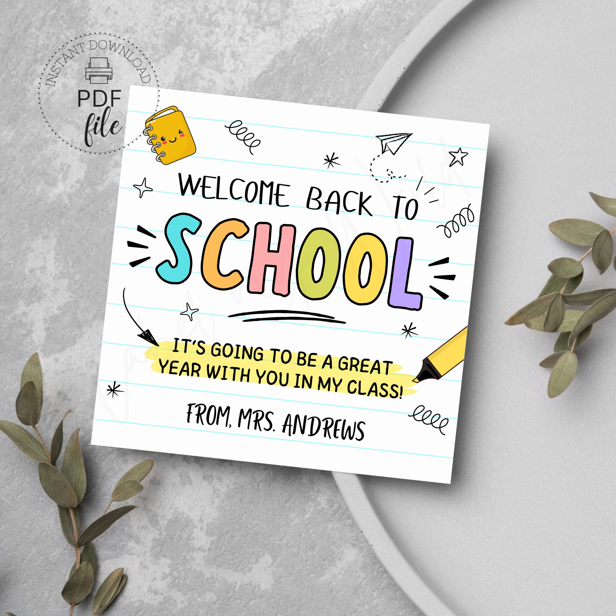 Printable Welcome Back to School Gift Tag, Personalized Teacher ...
