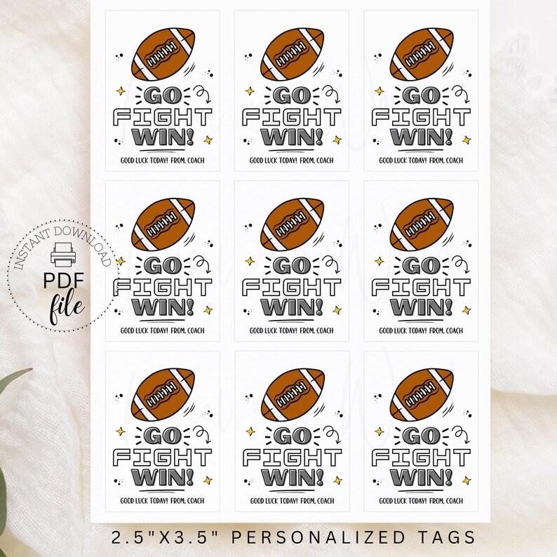 Printable Football Game Day Snacks Tag, Go Fight Win Treat Tags, 10 ...