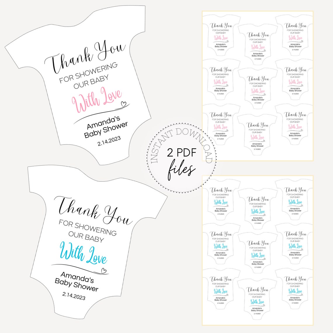Printable Onesie Favor Tag PDF Template Boy & Girl Baby Shower Editable ...