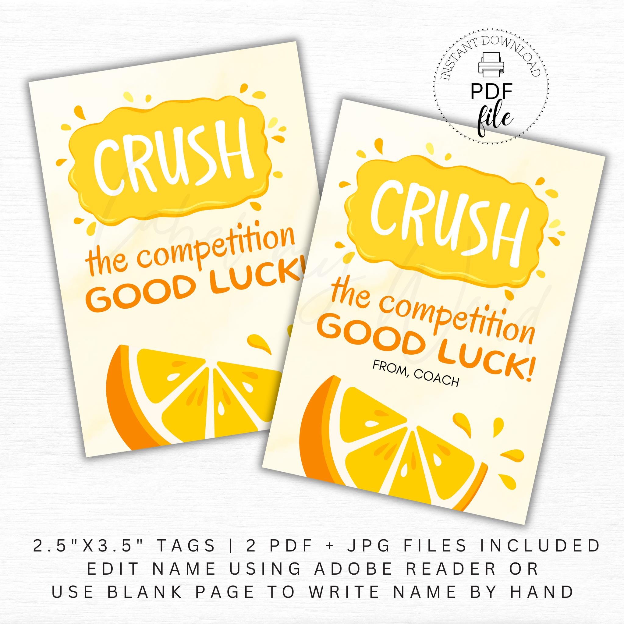 Printable Crush the Competition Tag, Personalized Competition Good Luck ...