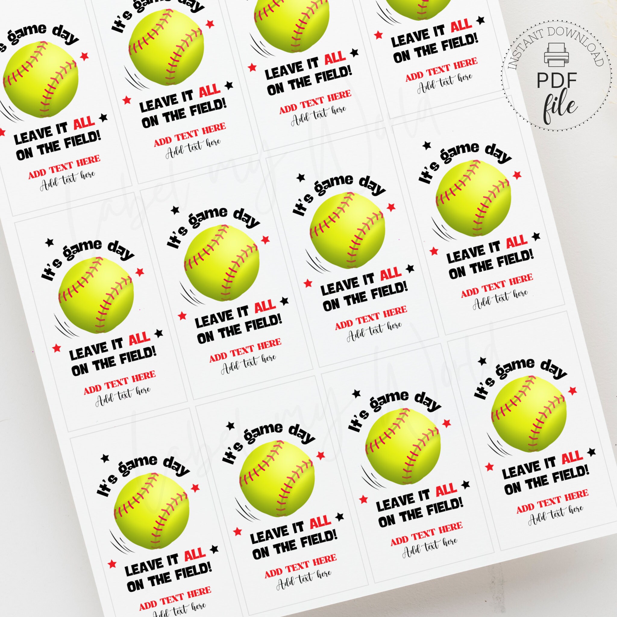 Printable Softball It's Game Day Gift Tags Personalized Softball Team ...