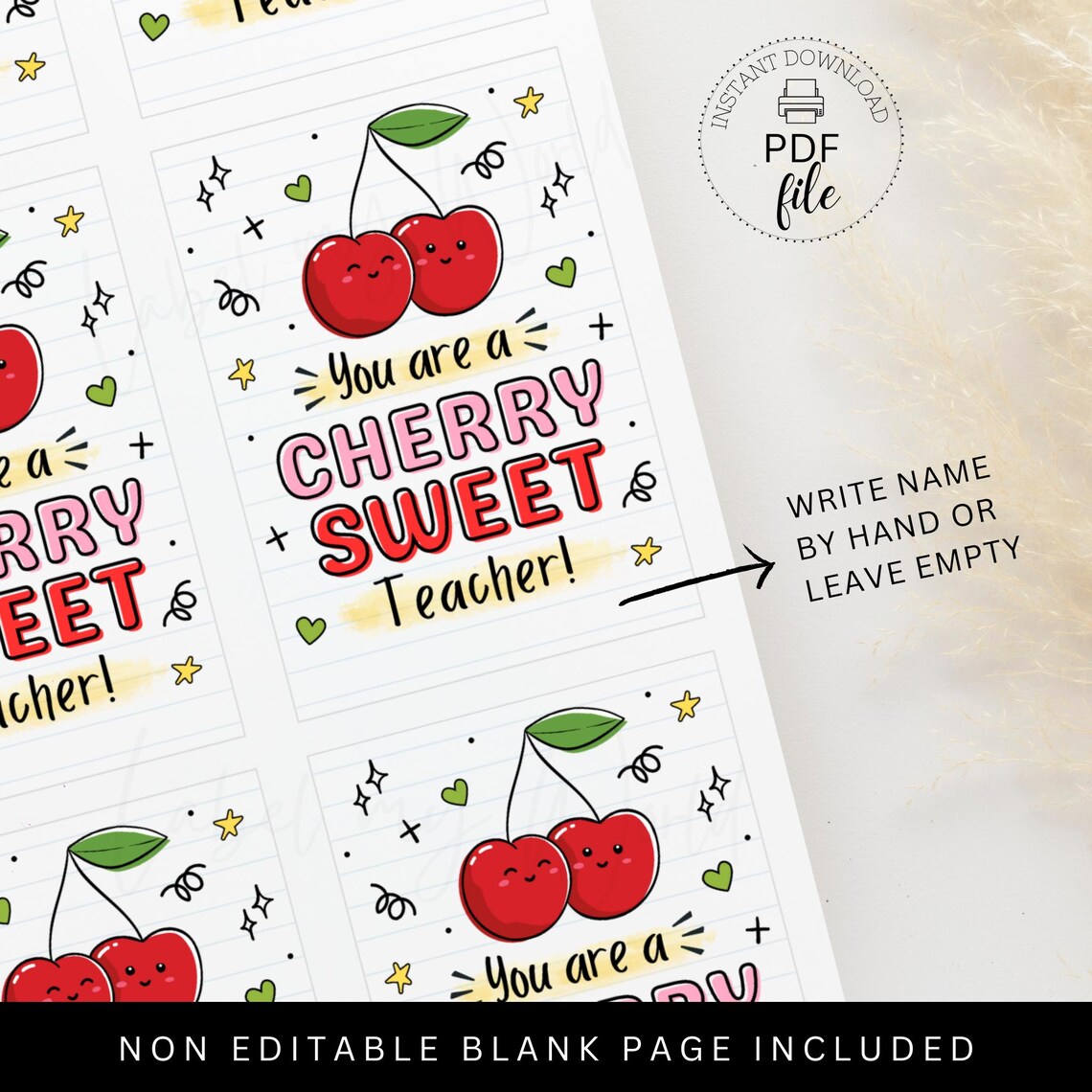 Printable Teacher Appreciation Fruit Gift Tag, You're a Cherry Sweet ...