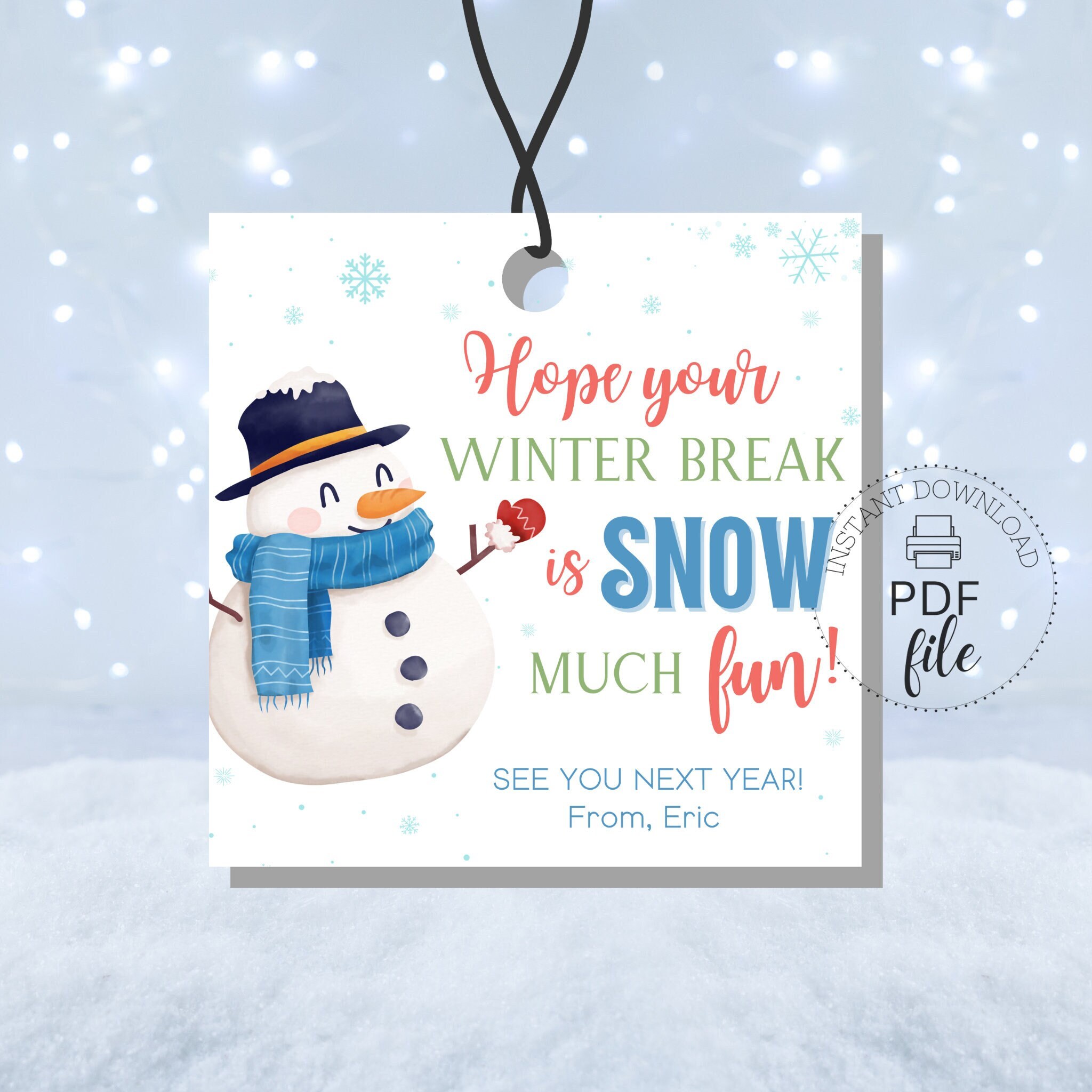 Hope Your Winter Break is SNOW Much Fun Gift Tag | Printable Merry ...