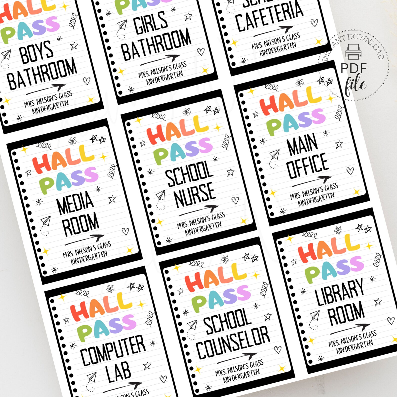 Printable Classroom Hall Passes, Preschool/elementary Pass ...