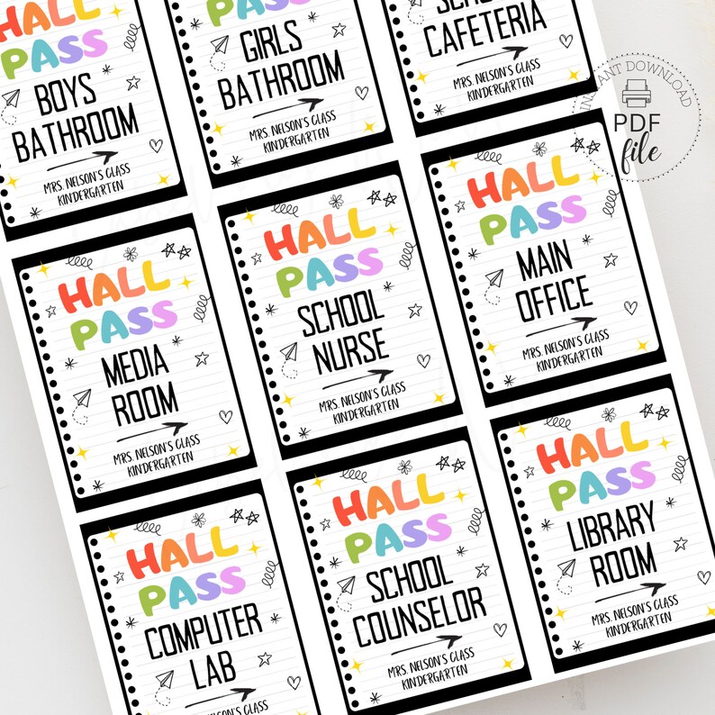 Printable Classroom Hall Passes, Preschool/elementary Pass ...