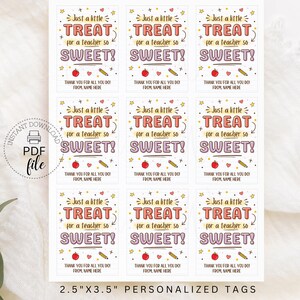 Printable Teacher Appreciation Gift Tag, Just a Little Treat for a ...