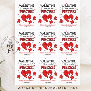 Printable Puzzle Heart Gift Tag, Personalized I Love You to Pieces ...
