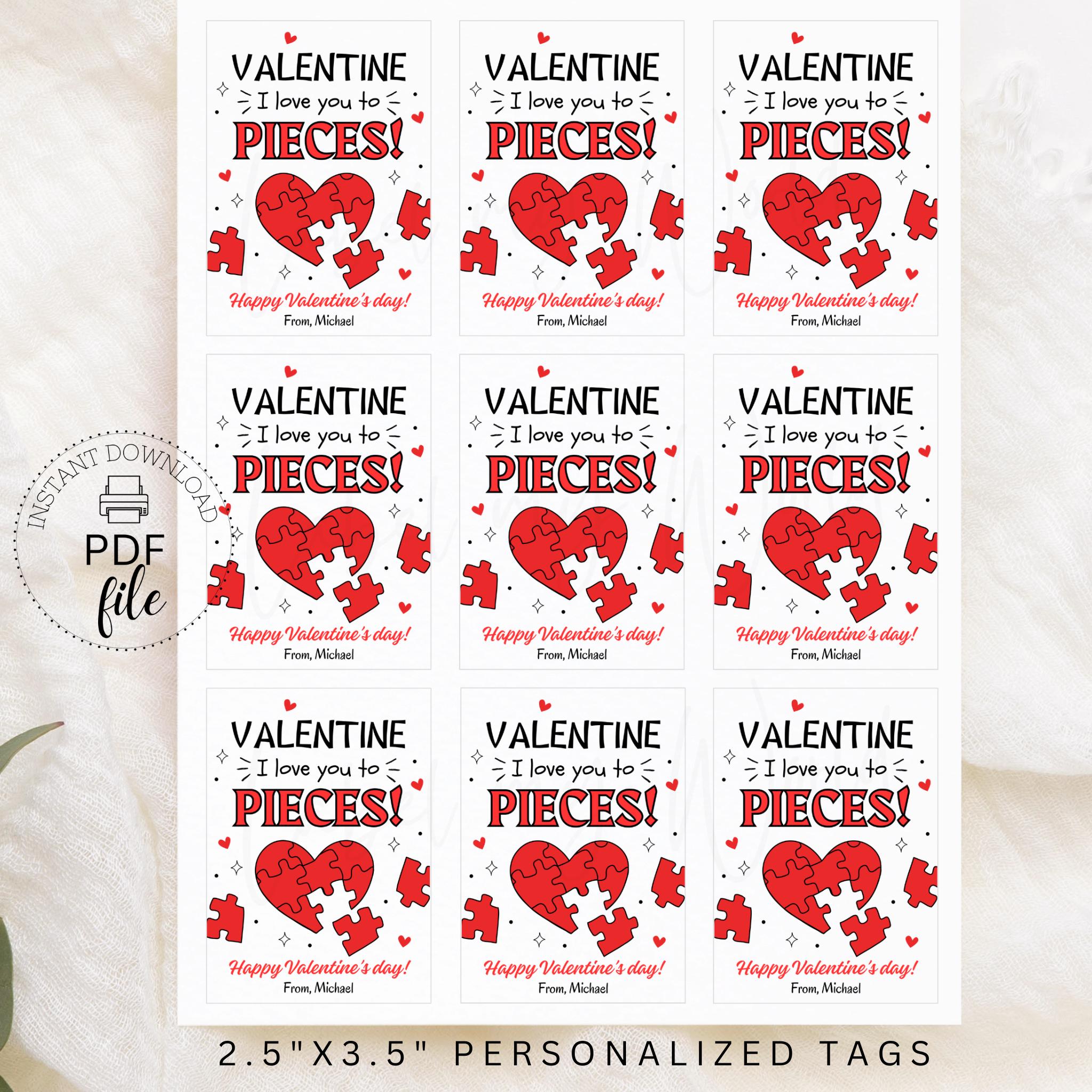 Printable Puzzle Heart Gift Tag, Personalized I Love You to Pieces ...