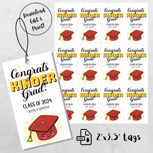 Printable Congrats Kinder Grad Tags, Personalized Class of 20XX ...