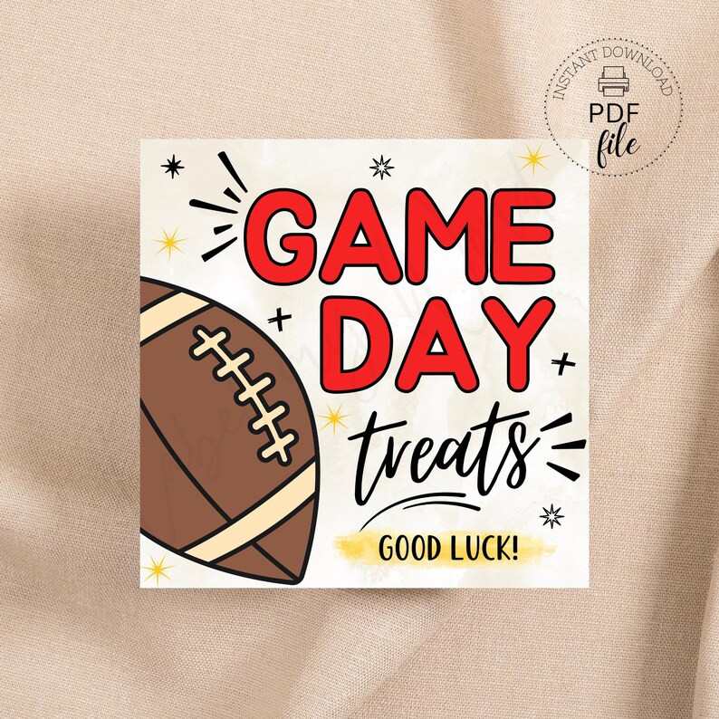 Printable Football Game Day Tag, Game Day Treats Good Luck Gift Tags ...