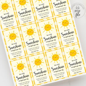 Printable Just a Little Sunshine to Brighten Your Day Gift Tag ...