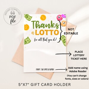 Printable Thanks a Lotto Lottery Ticket Holder | Appreciation, Birthday ...