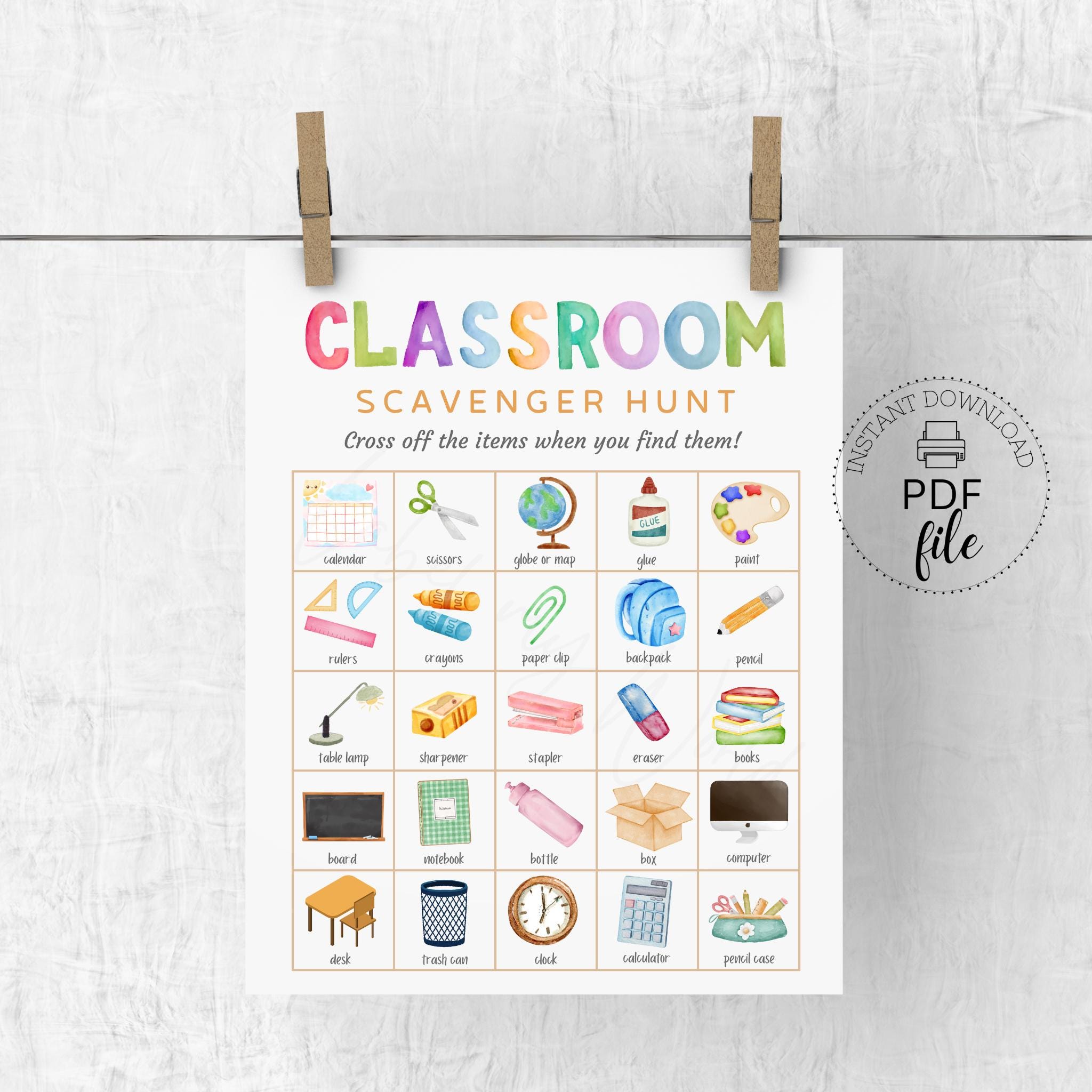 Printable Classroom Scavenger Hunt for Kids, School Indoor Treasure ...