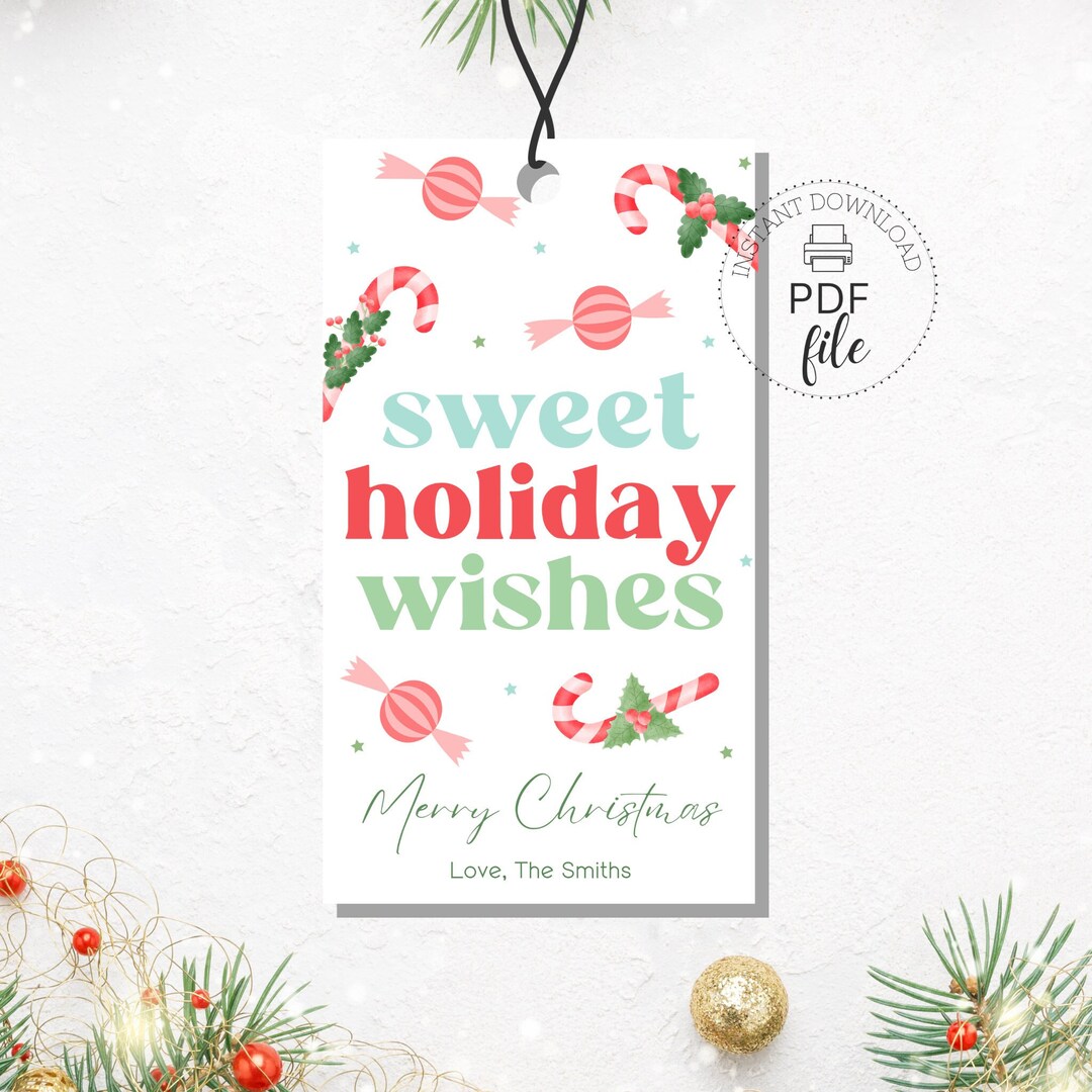 Sweet Holiday Wishes Gift Tag | Printable Christmas Treat Bag Tags ...