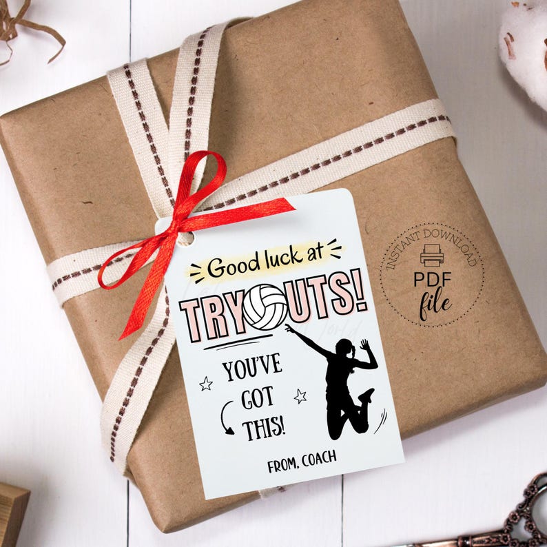 Volleyball Good Luck at Tryouts Printable Gift Tag, Personalized You've ...
