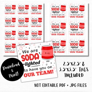 Printable Soda Gift Tag, We Are Sodalighted to Have You on Our Team ...